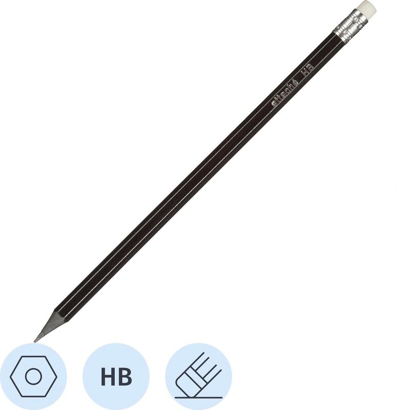 Карандаш чернографитный Attache Economy плаcтик, с ласт, HB, черн. корп,6шт/уп