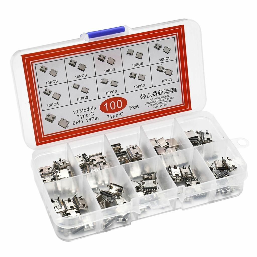 100 шт. Набор разъемов Type C USB для зарядки, 6Pin и 16Pin, для телефона