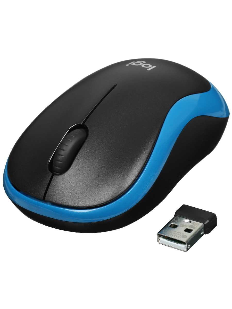 Мышь беспроводная Logitech M185, радио, оптическая, USB, 1000dpi, черный и синий — фото 1