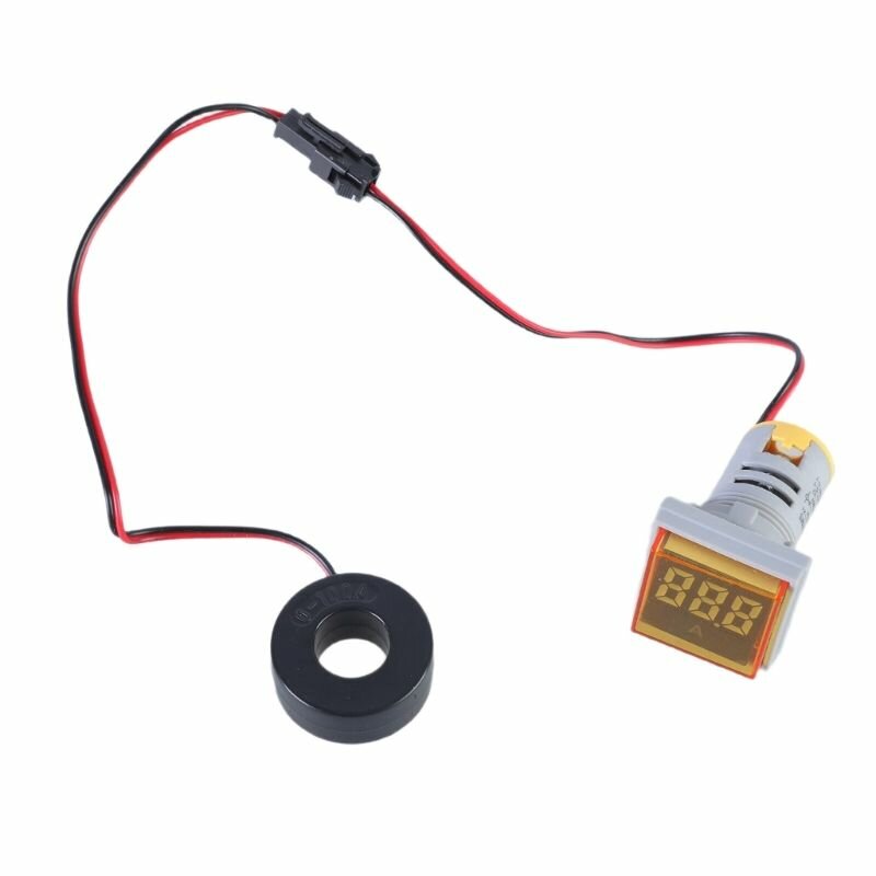 Маленький квадратный амперметр с цифровым дисплеем и круглым трансформатором-желтый