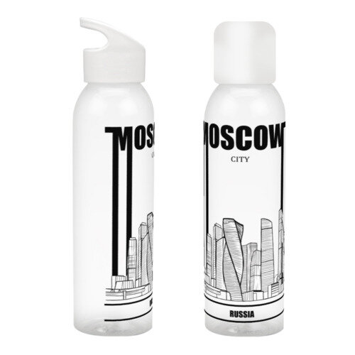Бутылка для воды «Москва сити. Moscow city. Россия. Russia» (белый)