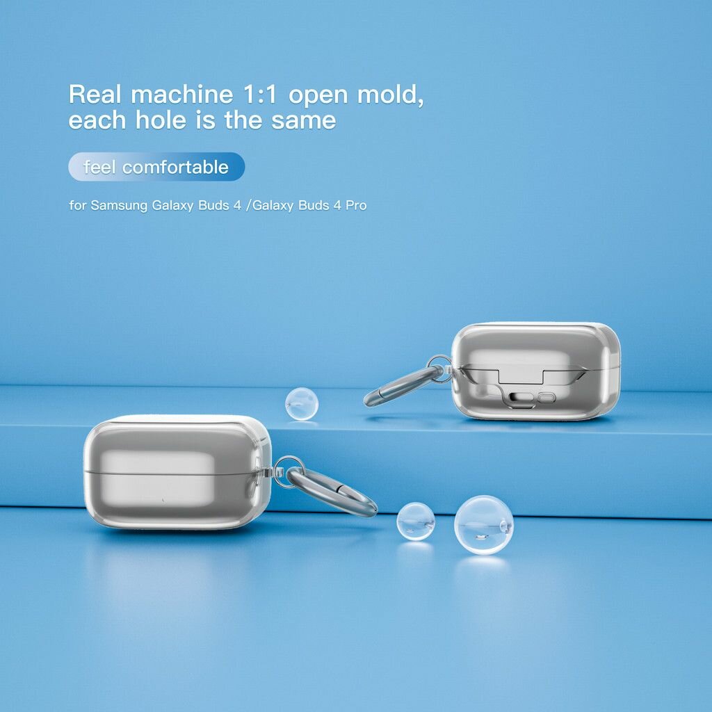 Мягкий чехол для Samsung Galaxy Buds 4 Pro и Buds4 с брелоком и набором чистки, прозрачный черный — фото 1
