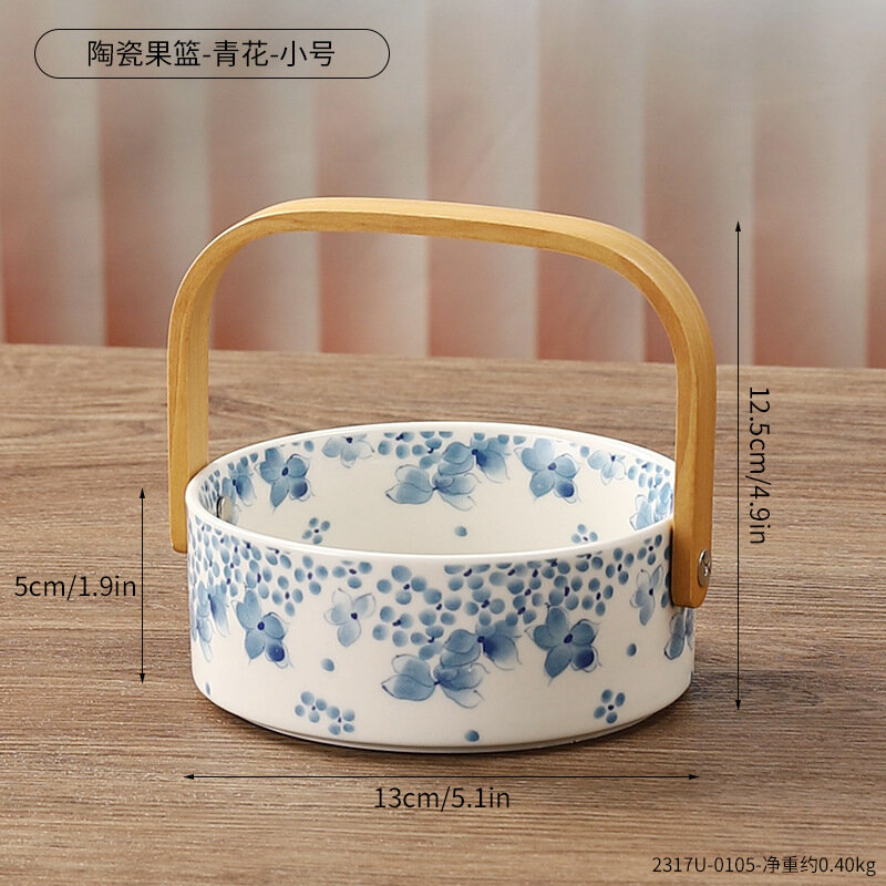 2026 Креативная керамическая ручная корзина для кемпинга на открытом воздухе, корзина для хранения фруктов, корзина для закусок послеобеденного чая, оптовая продажа