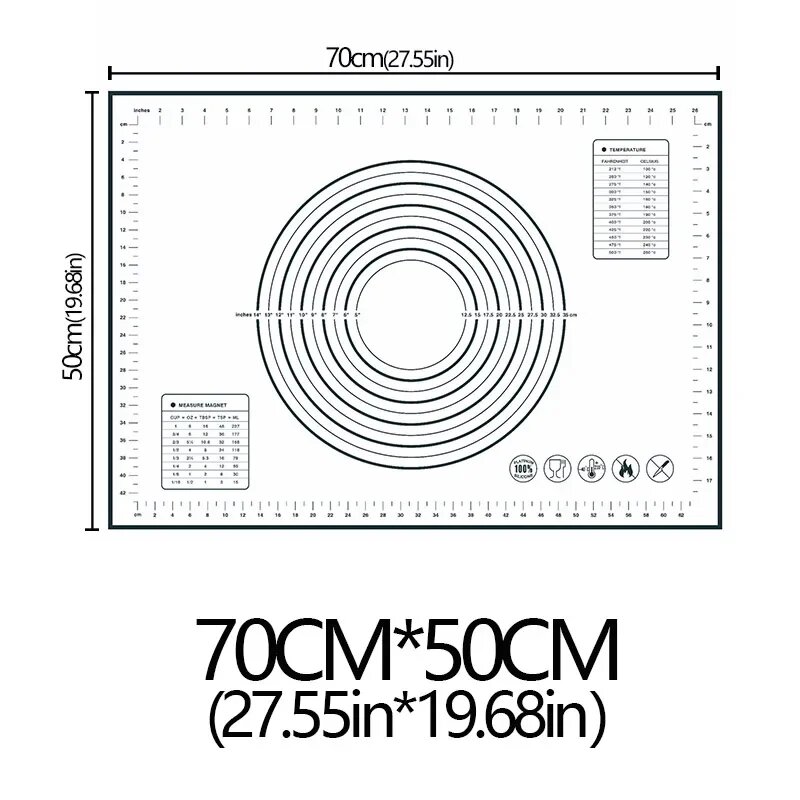 Большой размер 80/70/60/30 см, силиконовый коврик для выпечки, раскатка, подставка для замеса, кондитерские инструменты, блины, тесто для пиццы, антипригарный кухонный силиконовый коврик