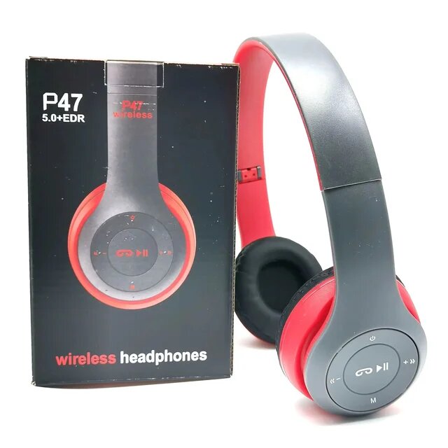 Беспроводные складные стереонаушники P47 Bluetooth 5.0 HiFi с басами, в стиле детского шлема, с микрофоном и USB-адаптером для игр на iPhone.