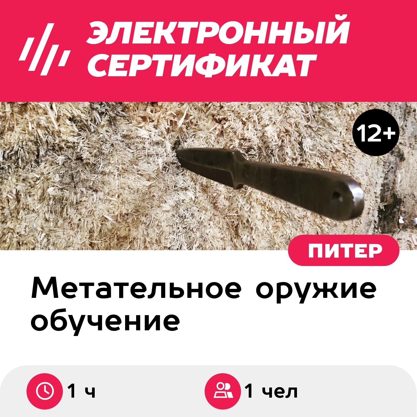 Подарочный сертификат Ознакомительное занятие с инструктором по метанию ножа, 1 чел. (1 час)