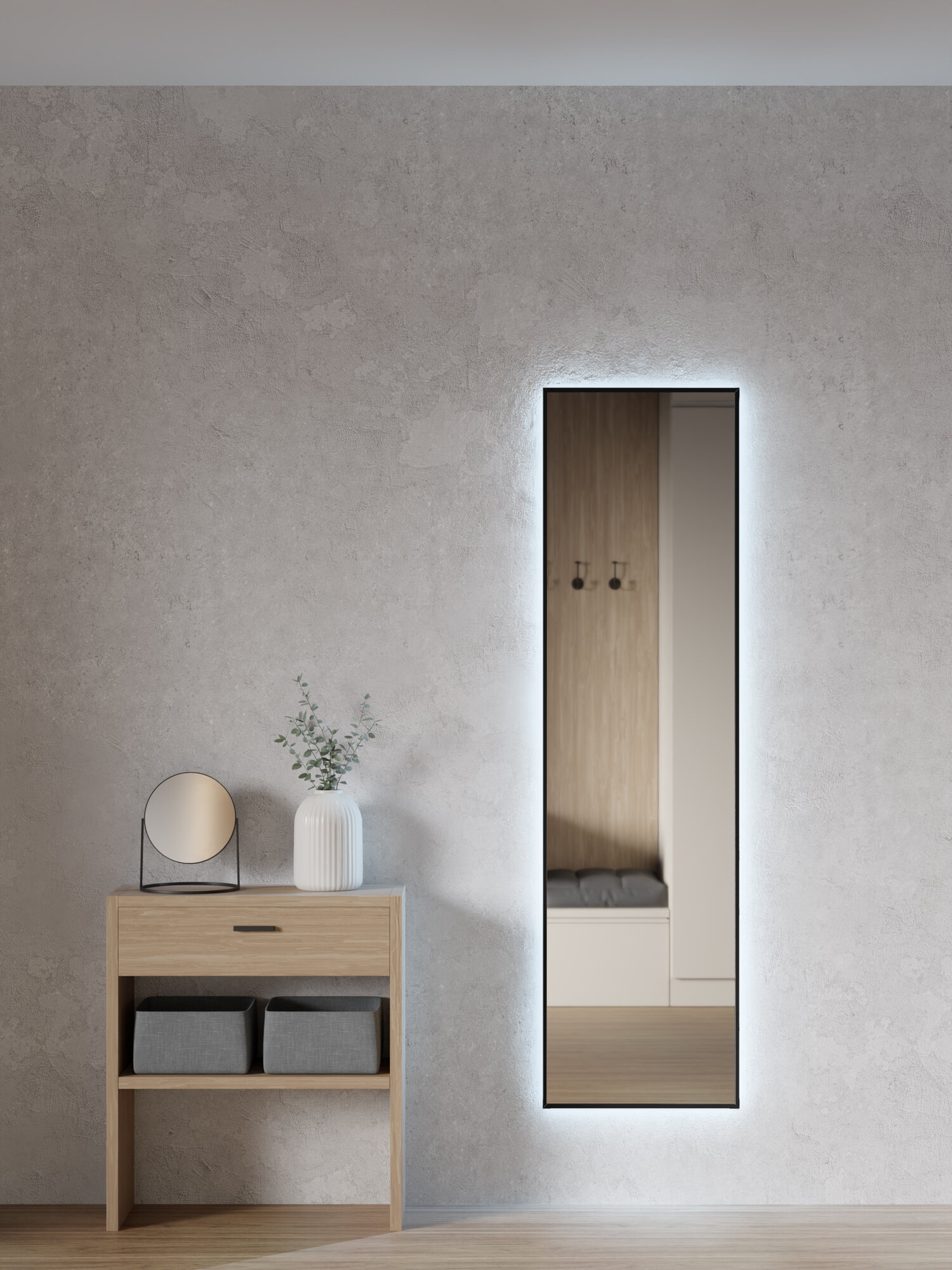 Зеркало с подсветкой в алюминиевой раме настенное ONE MIRROR 160х40см. Свет: Холодный белый 6000К. Черное