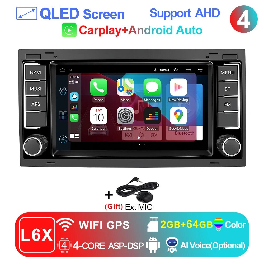 LEHX 4G DSP Android 14, автомобильный радиоприемник, мультимедийный GPS для VW L6X(2-64GB)-0