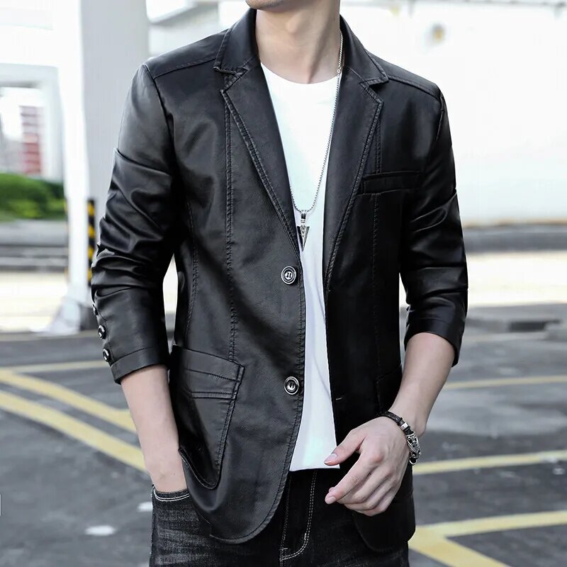 Мужская кожаная куртка WOODHIGH Черный, S, black