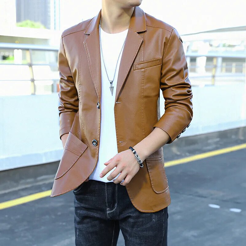 Мужская кожаная куртка WOODHIGH Коричневый, M, Khaki