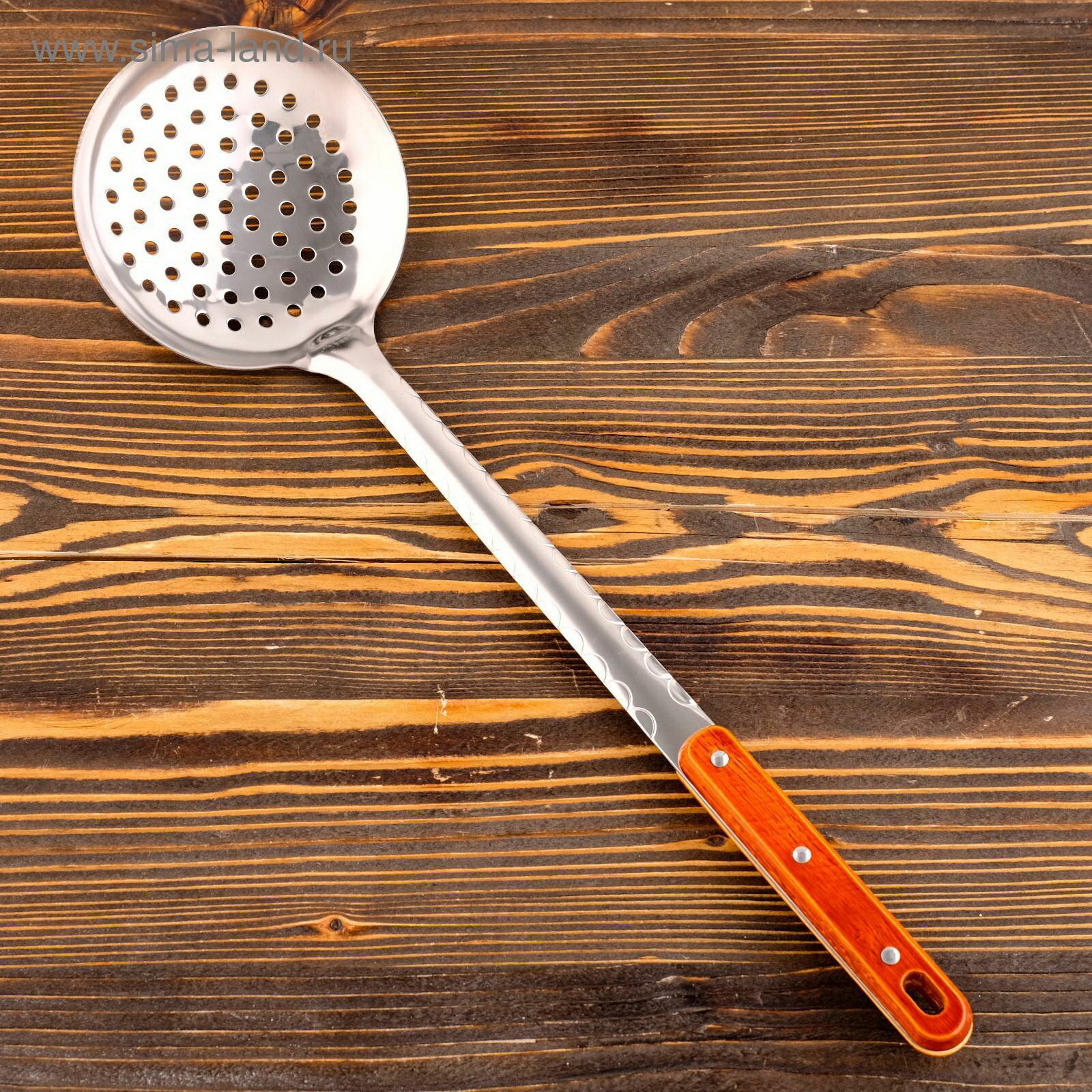 Шумовка для казана 43 см, диаметр 12 см, узбекская, с деревянной ручкой, металл