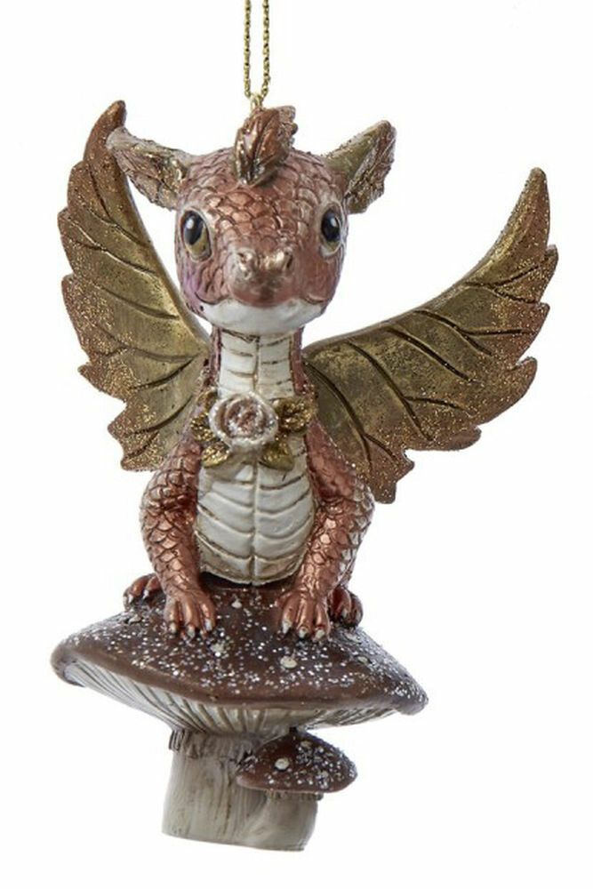 Ёлочная игрушка дракончик С цветком, полистоун, 9 см, Kurts Adler D4548-1