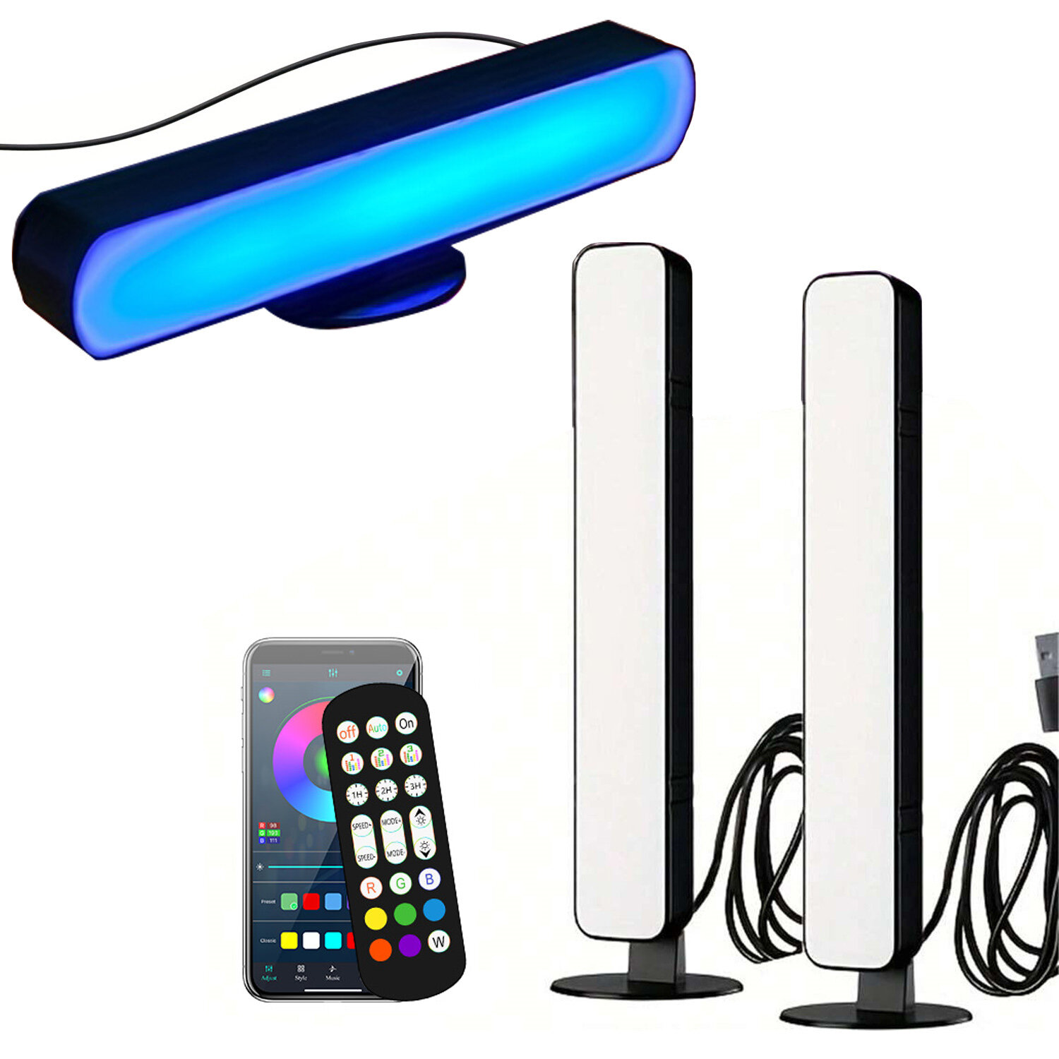 2pc RGB светодиодная планка, многоцветная горизонтальная/вертикальная светодиодная лента с мультипозиционным основанием, музыкальный ритм амбиентная лампа, ИК управление USB свет, для дома, гостиной, стеновая отделка, пластик, пластиковая лампочка,