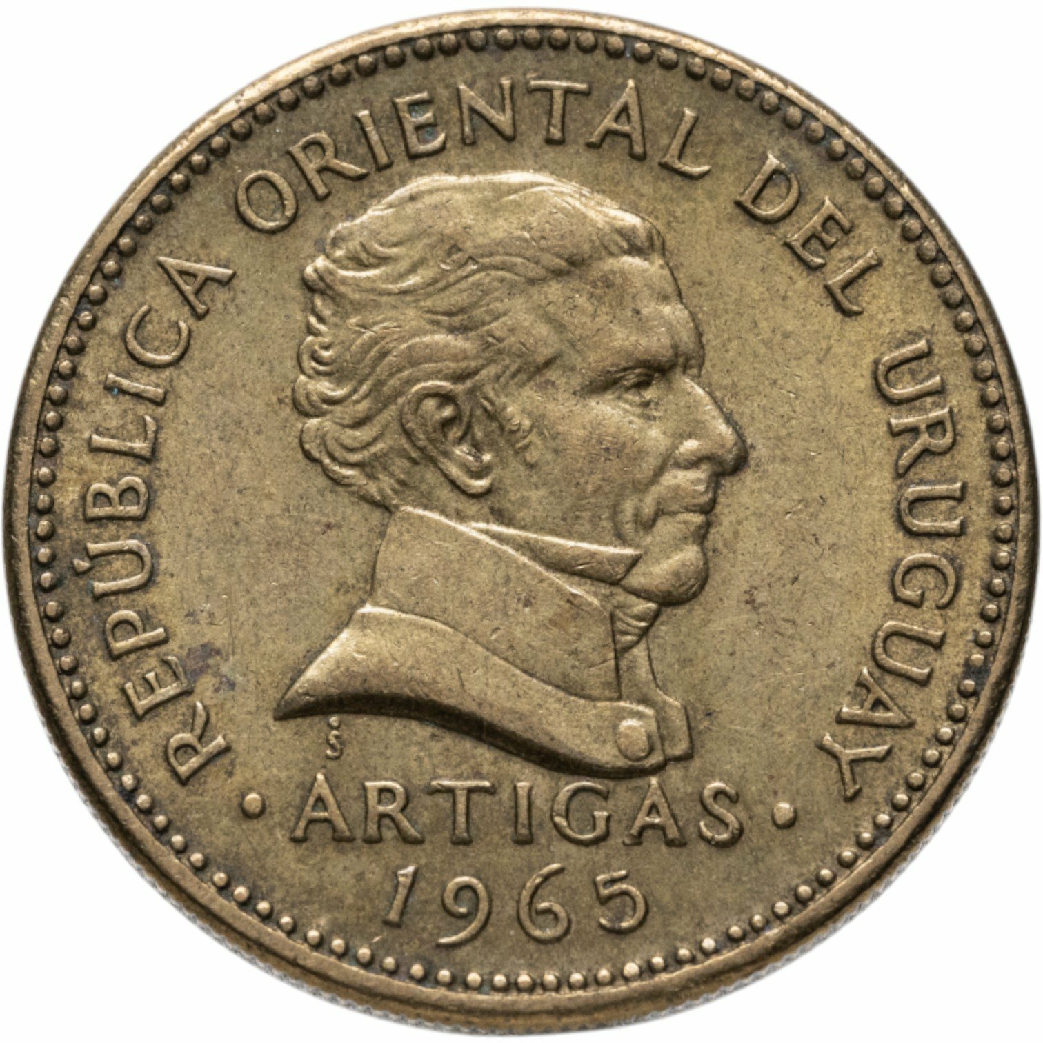 Уругвай 1 песо peso 1965, Бронза, в сохранности XF