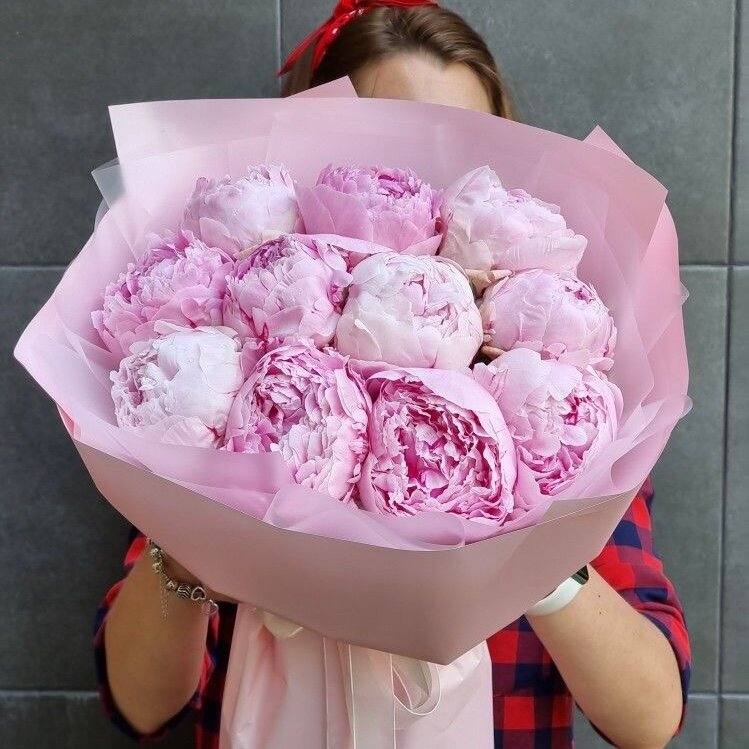 Букет из розовых пионов 11 шт, красивый букет цветов, шикарный, премиум цветы, премиум букет