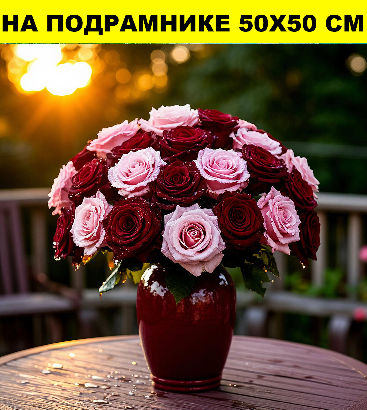 Постер на подрамнике 50х50 букет цветов, картина на стену интерьерная большая