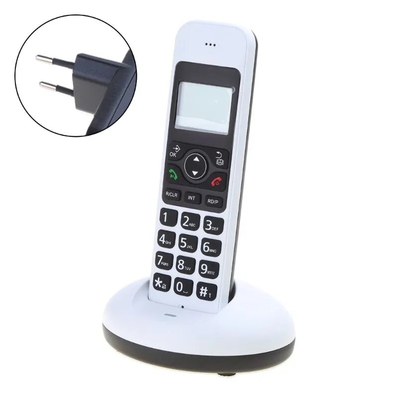 (1 комплект) беспроводной телефон D1006 для бизнеса, офиса, дома, цифровой телефон (черный)-Белый-Европейский стандарт