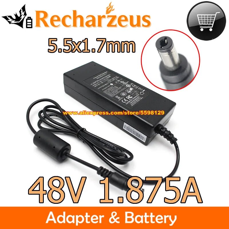 Адаптер 48V 1.875A Recharzeus 5.5x1.7mm