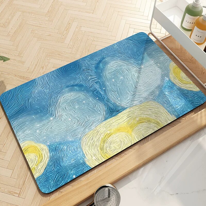 Ванная коврик из диатомитовой земли, непроскальзывающий, размер 40x60 см, квадратная форма, узор звездного неба, быстро