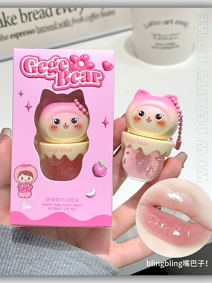 Блеск для губ "Розовая кошечка" Gege Bear, увлажняющий, с блестками