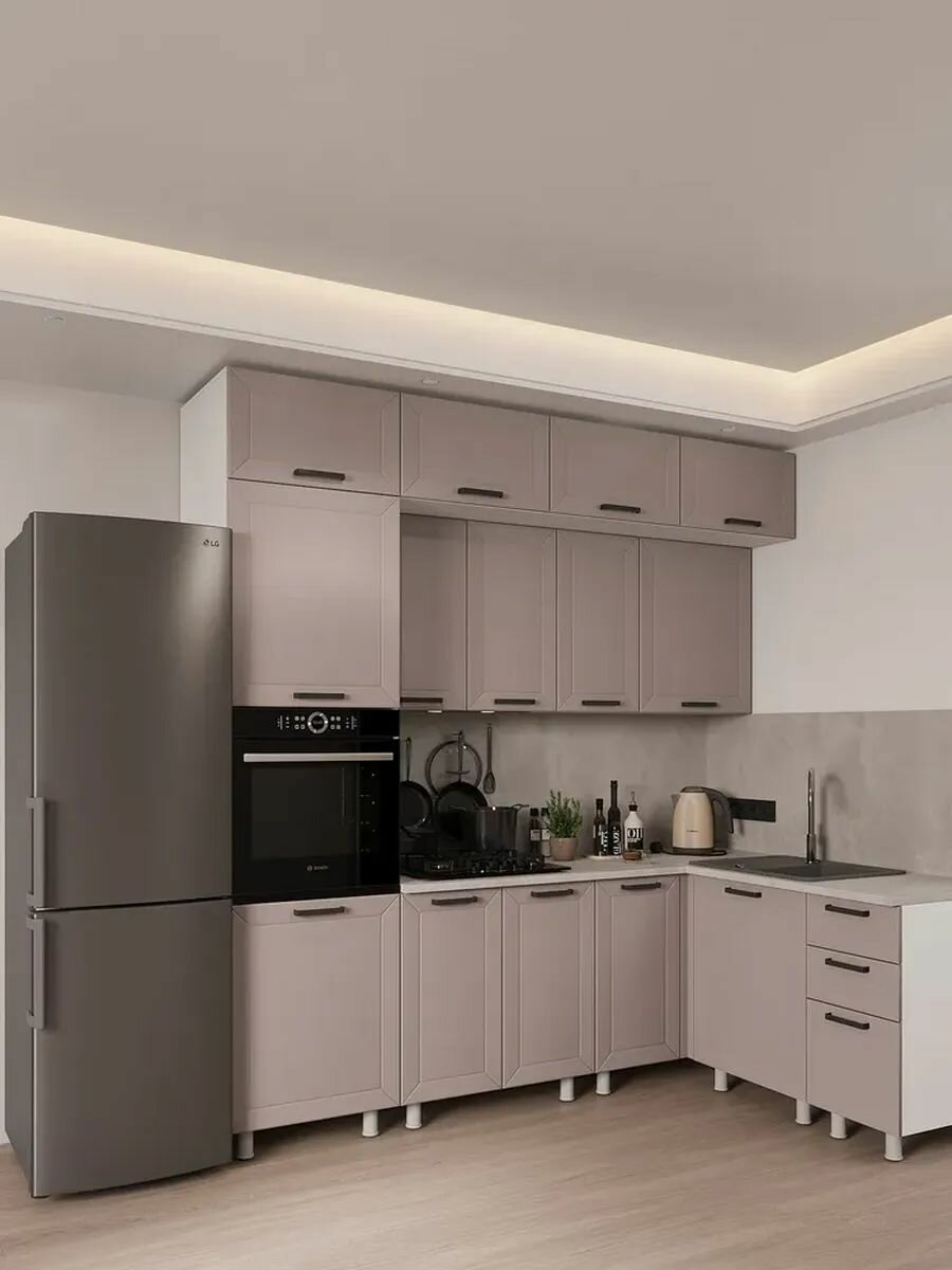 Кухонный гарнитур угловой Сектор 2,4х1,6м кашемир без столешницы