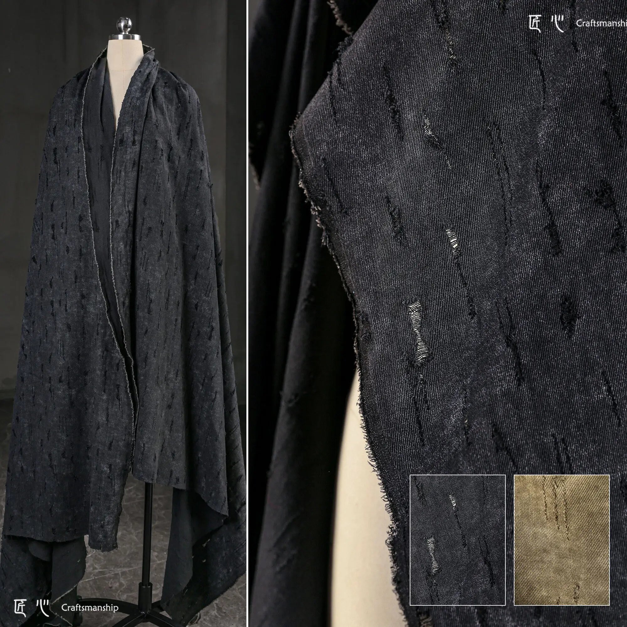 Черная джинсовая ткань 100% хлопок 150 см x 50 см black