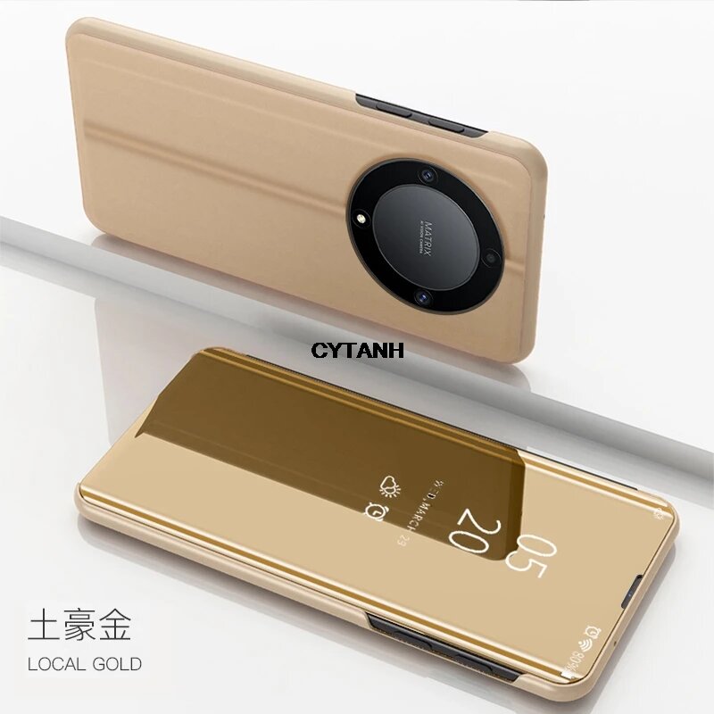 Чехол Honor X9D 5G с зеркальным отражением и подставкой, Бежевый, Gold, For Honor X70 5G