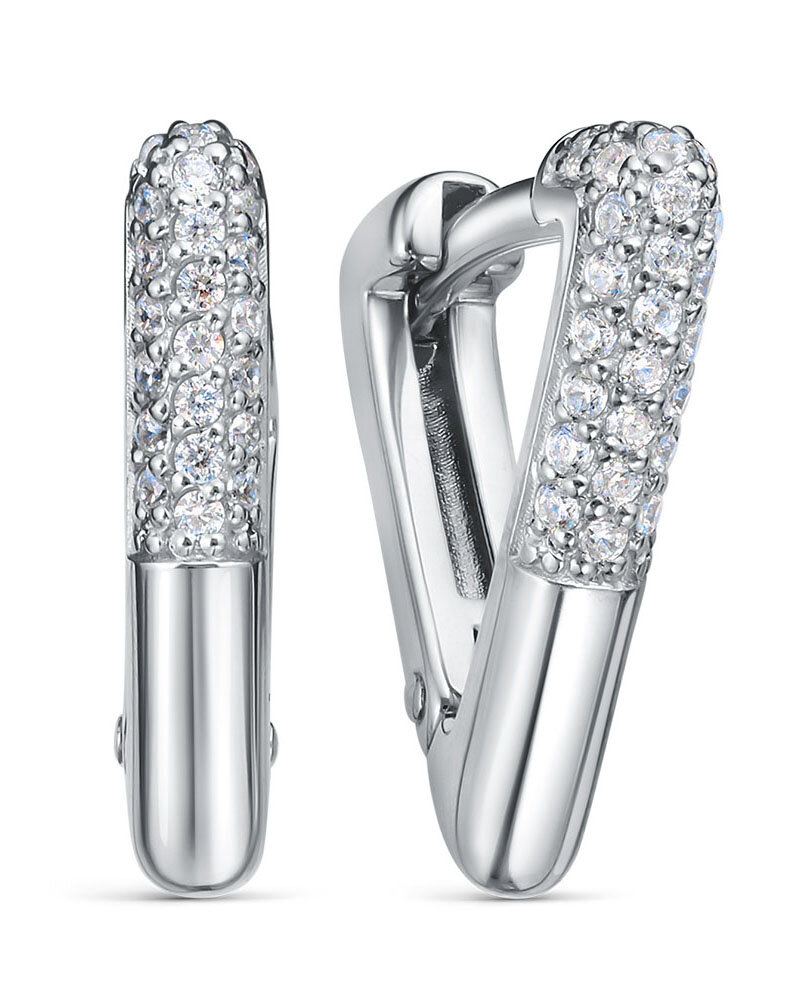 Серьги двусторонние, серебро, 925 проба, родирование, фианит