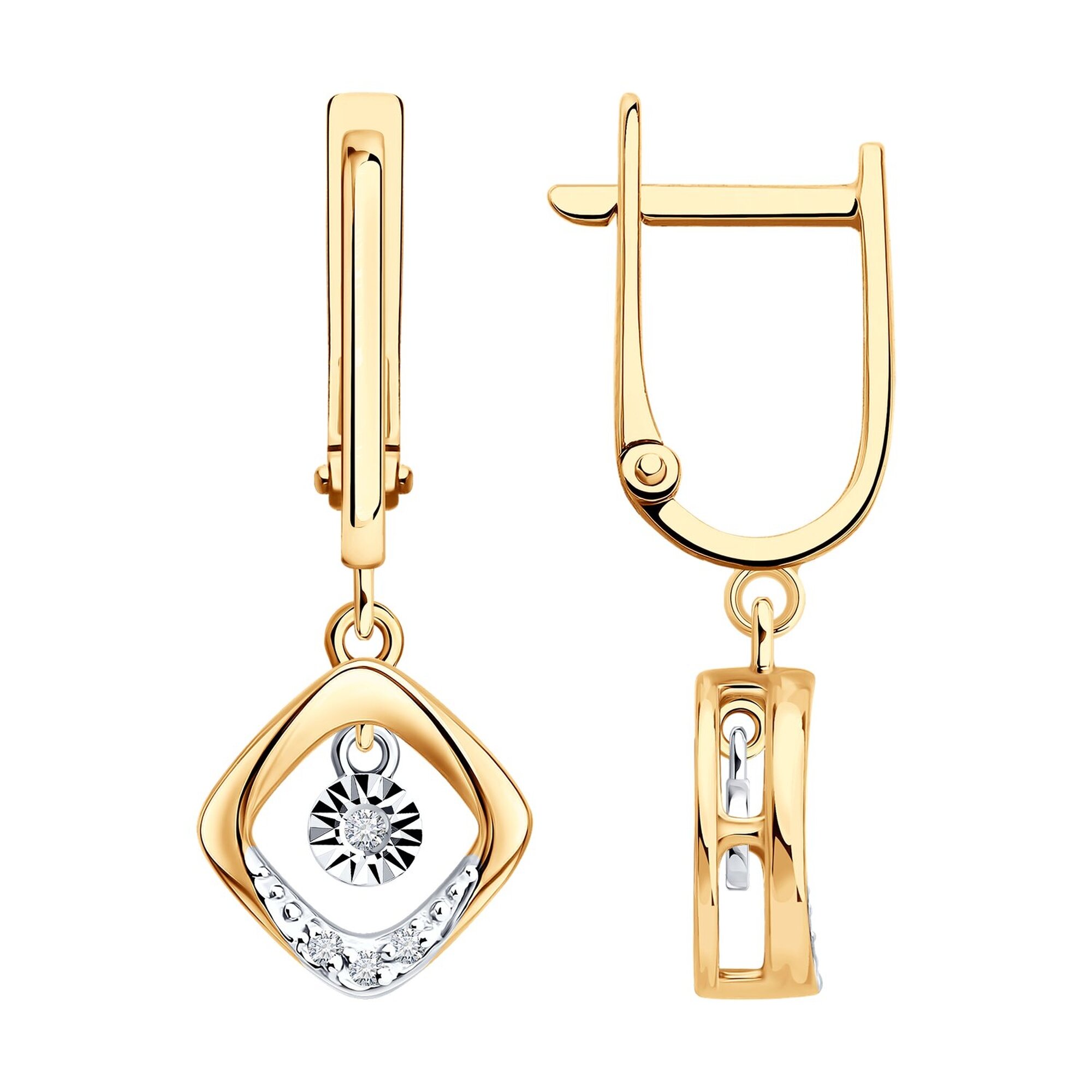 Серьги Diamant online, комбинированное золото, 585 проба, бриллиант