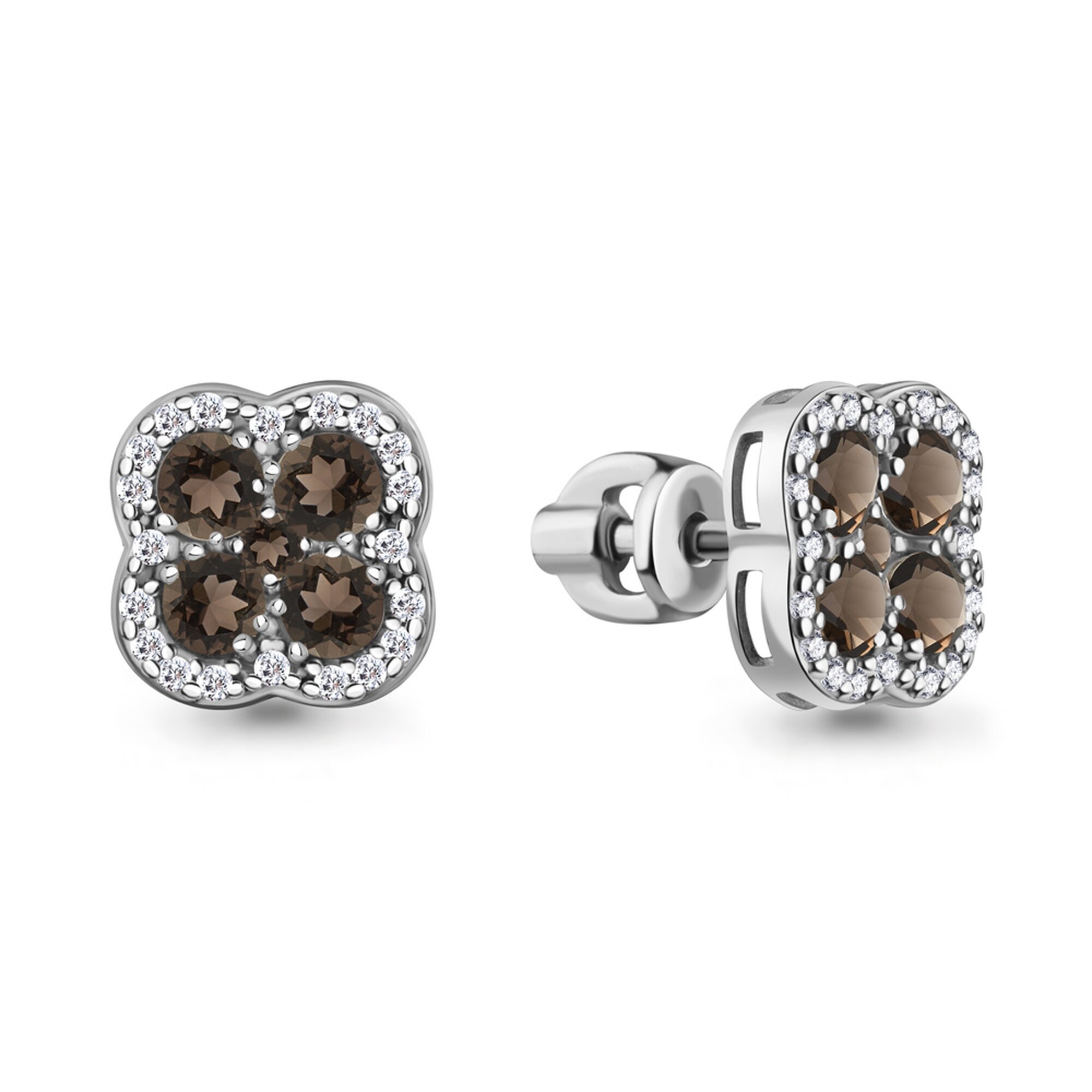 Серьги, серебро, 925 проба, родирование, фианит, кварц