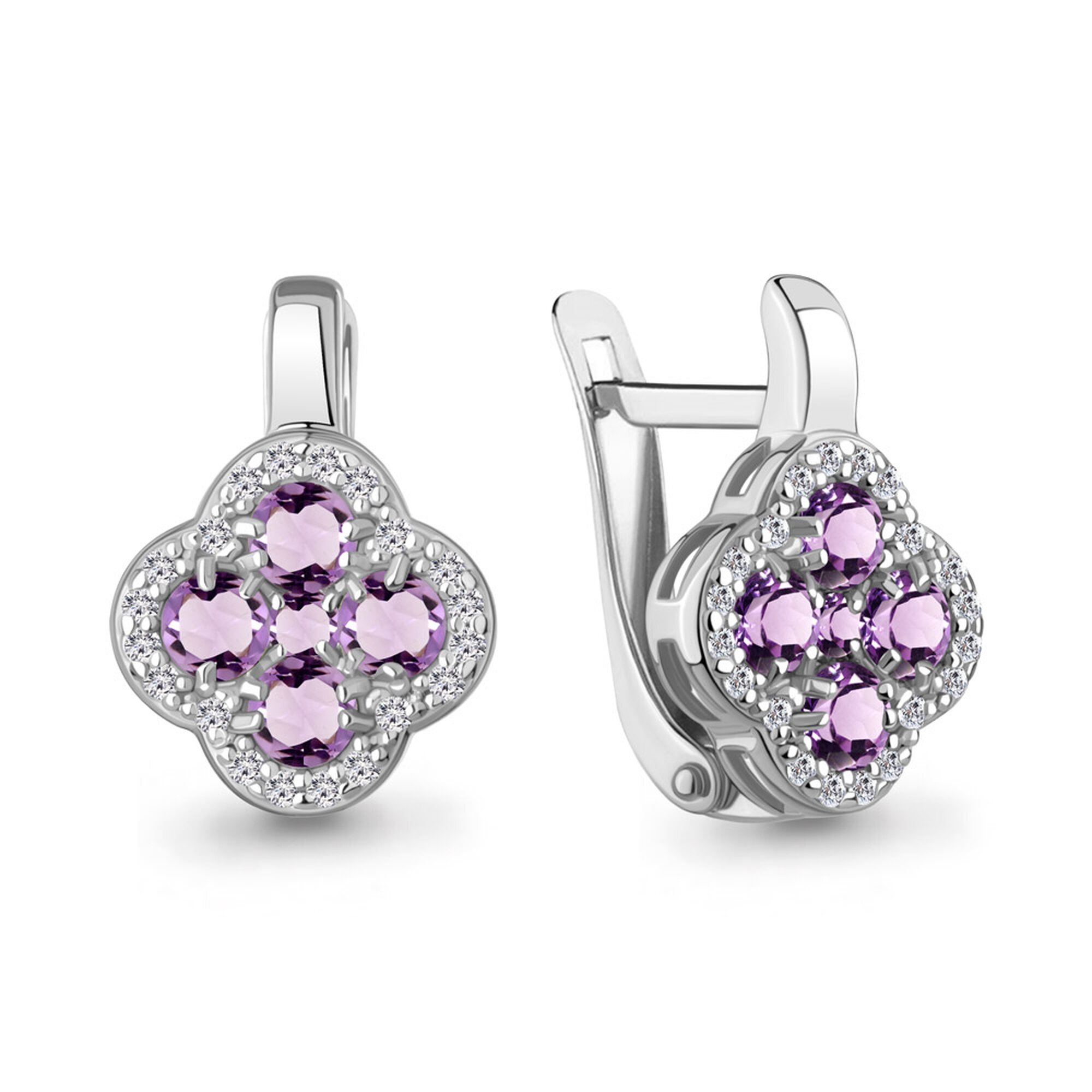 Серьги, серебро, 925 проба, родирование, фианит, аметист