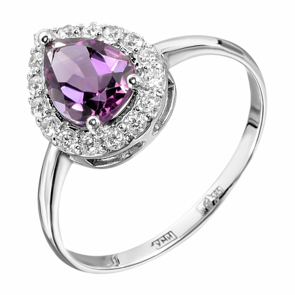 Кольцо, белое золото, 585 проба, аметист