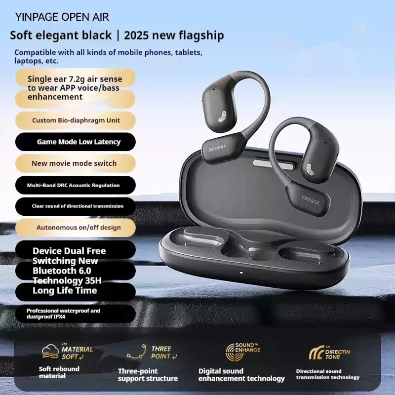 Yinpage OPEnAir Bluetooth Earphone With Mic Noise Canceling Low Latency Long Battery Life IPX4 Waterproof Sports Earbuds Custom