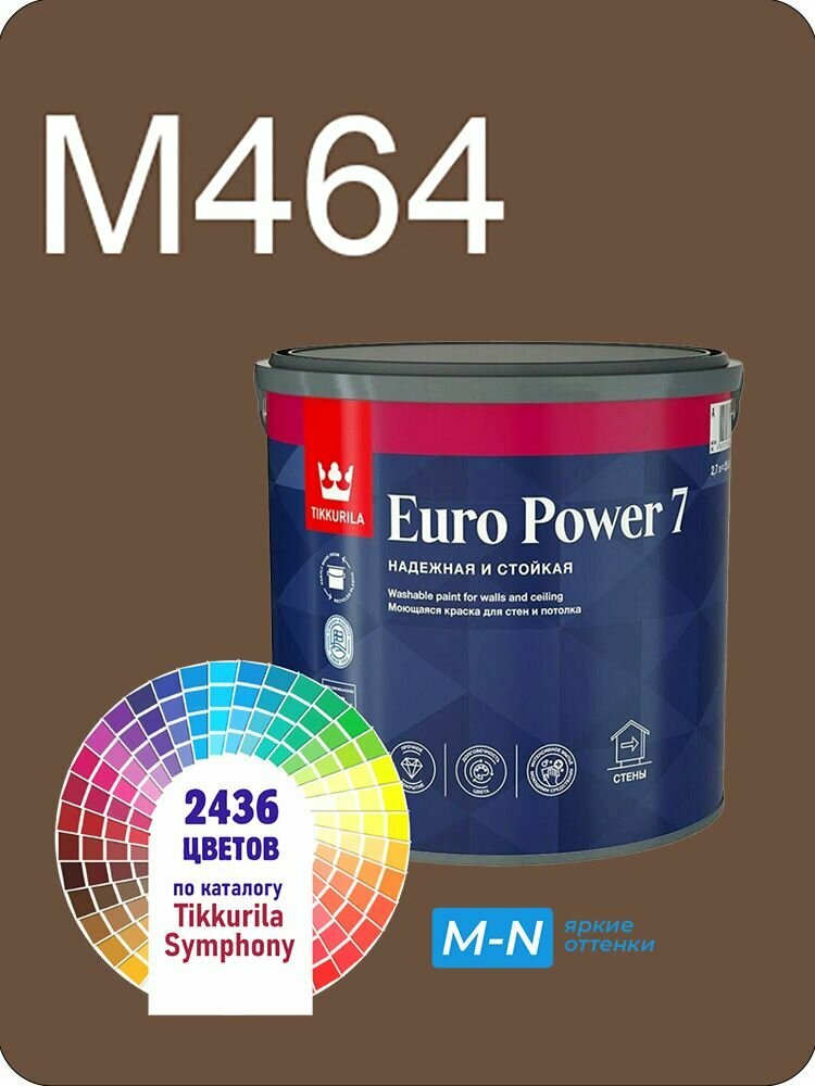 Краска для стен и потолков Tikkurila Euro Power 7 2,7л. яркие оттенки M464