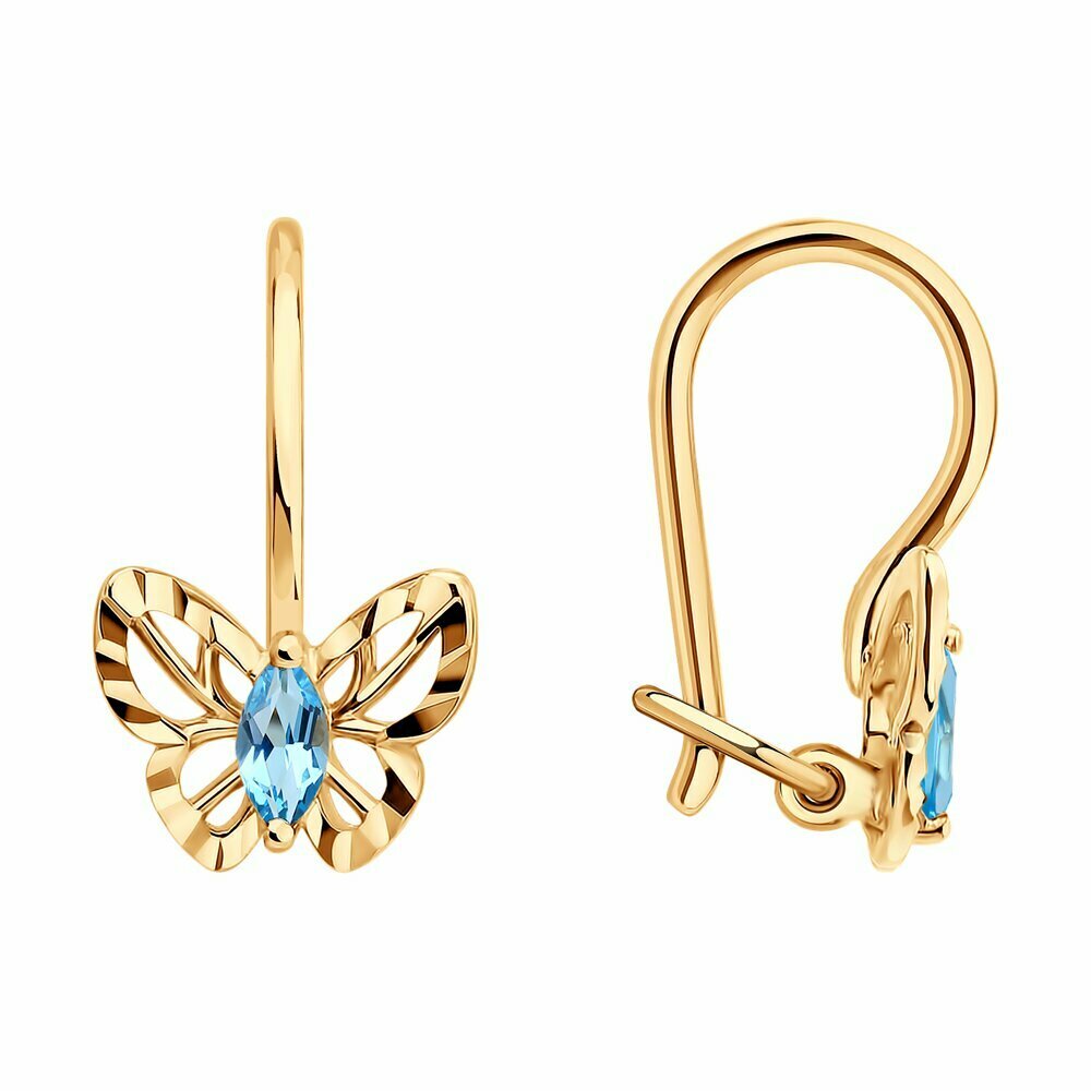Серьги, красное золото, 585 проба, топаз