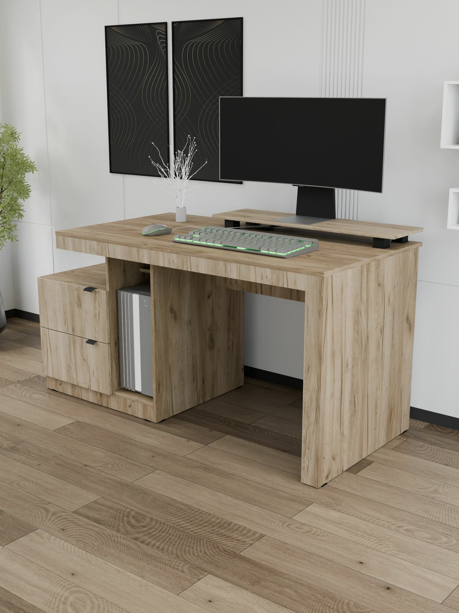 Изумлит Стол компьютерный для офиса и дома Вертикаль Лайт 162х80х74.5 см, тумба слева, дуб крафт серый