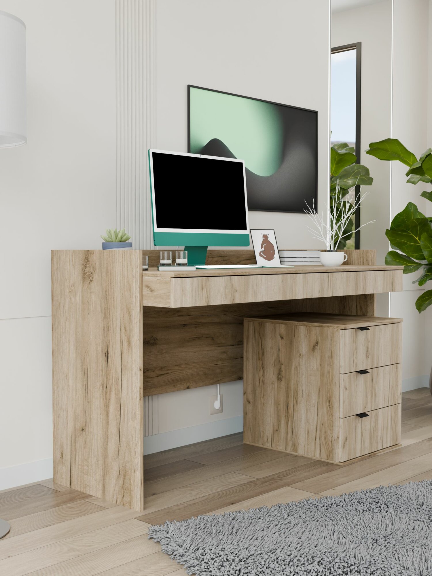 Изумлит Стол компьютерный для офиса и дома Бастион 140х87х64.5 см, дуб крафт серый