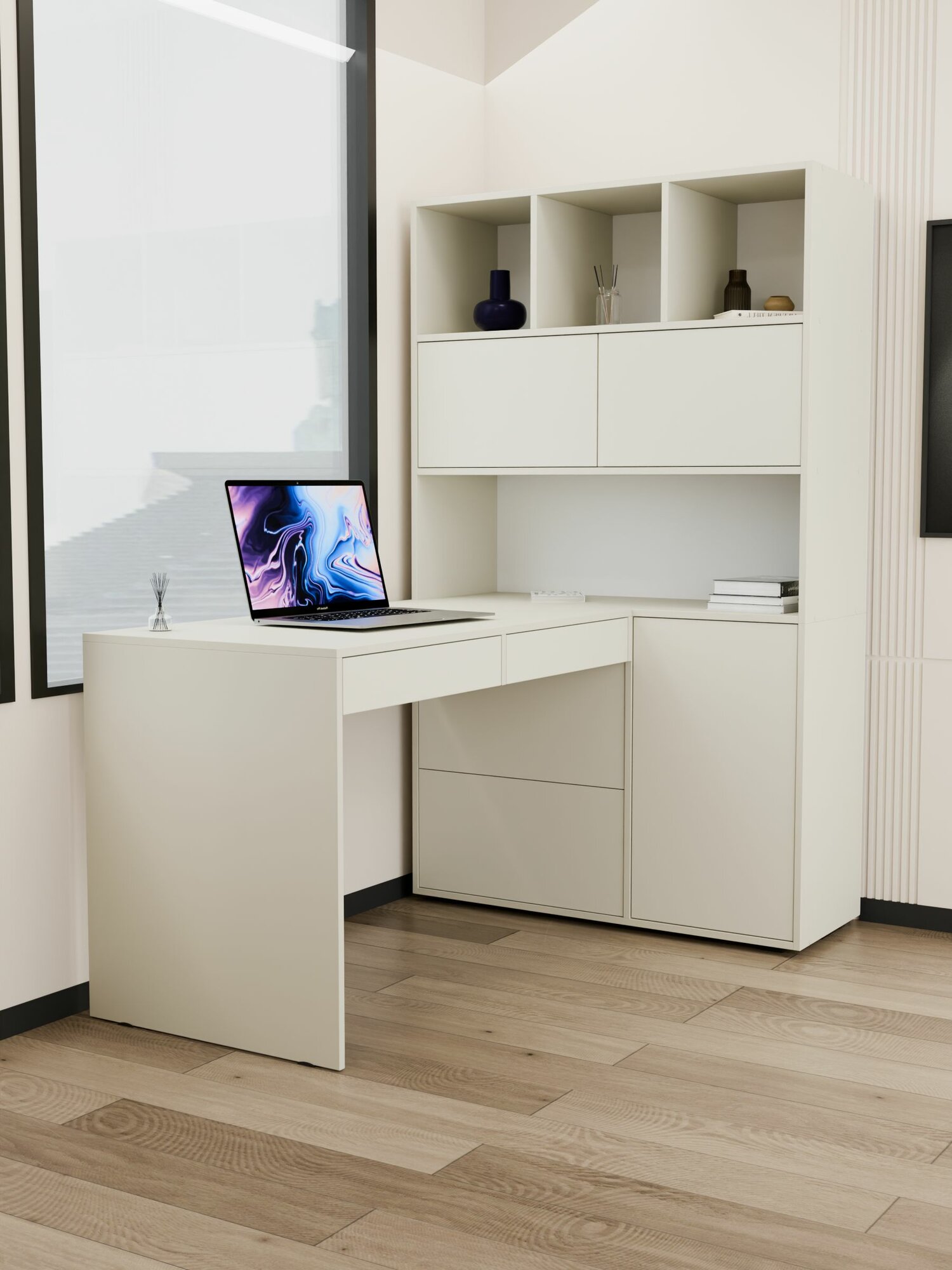 Изумлит Стол-шкаф письменный угловой для учебы и работы, шкаф справа 168х100х147.6 см, бежевый