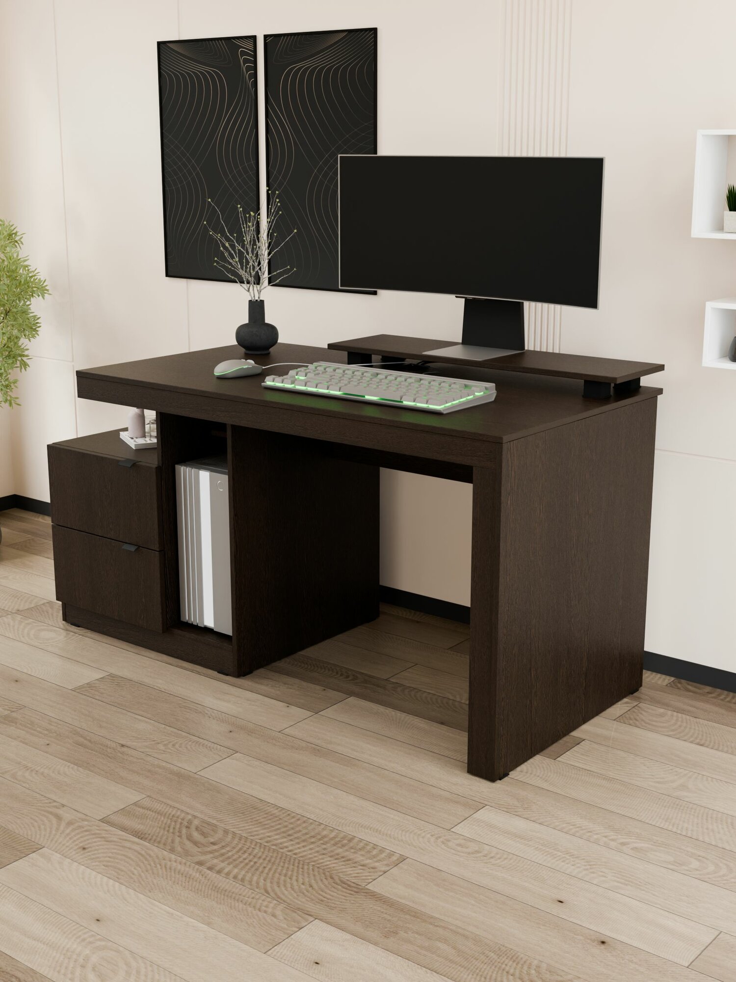 Изумлит Стол компьютерный для офиса и дома Вертикаль Лайт 162х80х74.5 см, тумба слева, венге