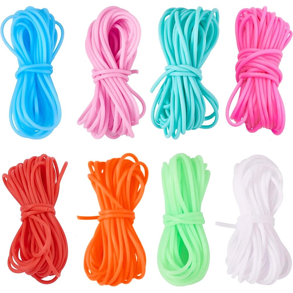 8 шт. 2-миллиметровых резиновых полых трубок-шнуров, 8 цветов, эластичные силиконовые трубки для вязания, изготовления украшений, поделок своими руками, браслетов, ожерелий