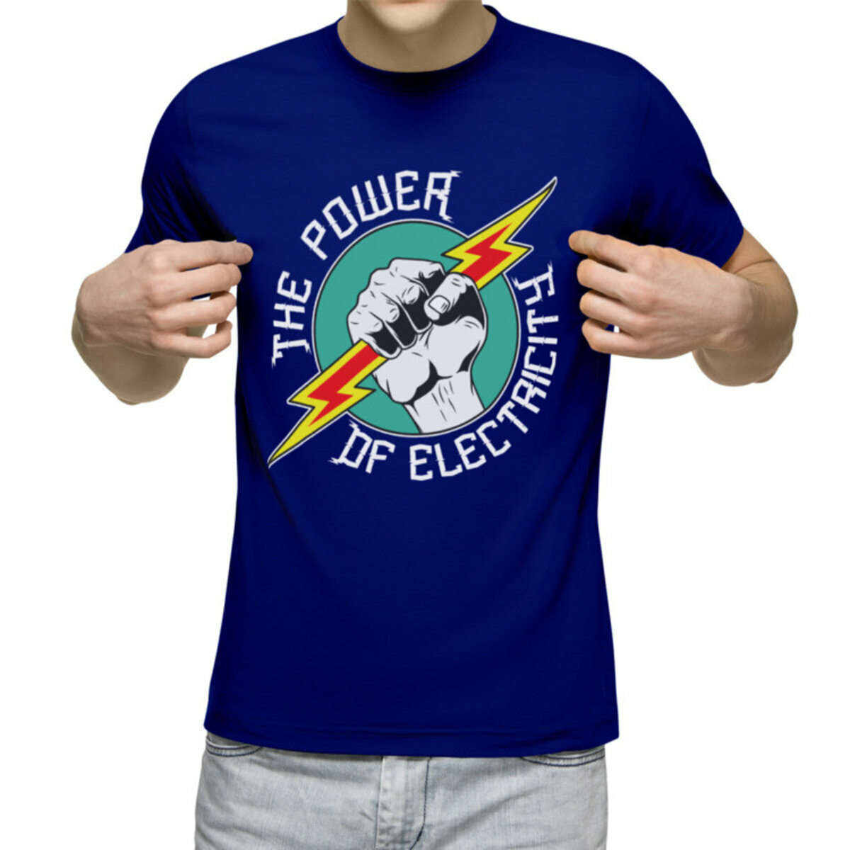 Мужская футболка «Мощность электричества, электрик, молния» (синий, M)