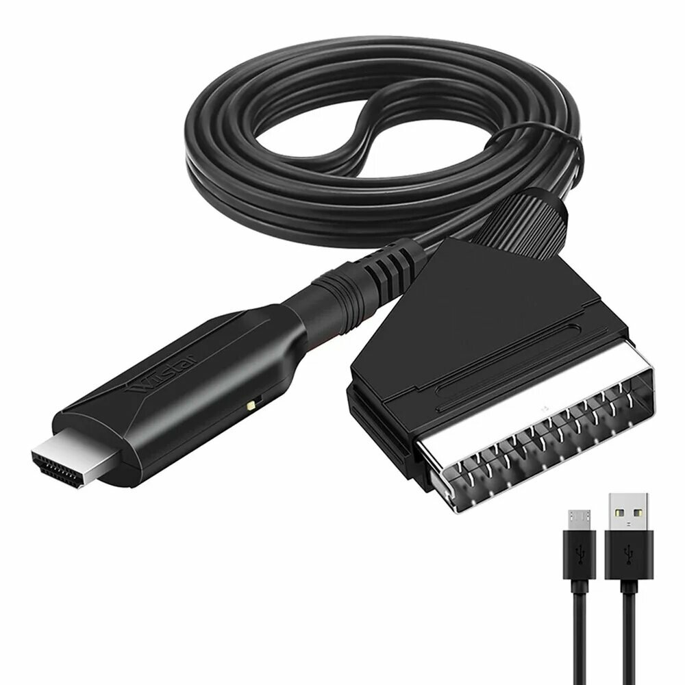Переходник SCART на HDMI, конвертер видеосигнала, поддержка 1080P/720P, длина 1 метр, с USB-кабелем для телевизора и DVD
