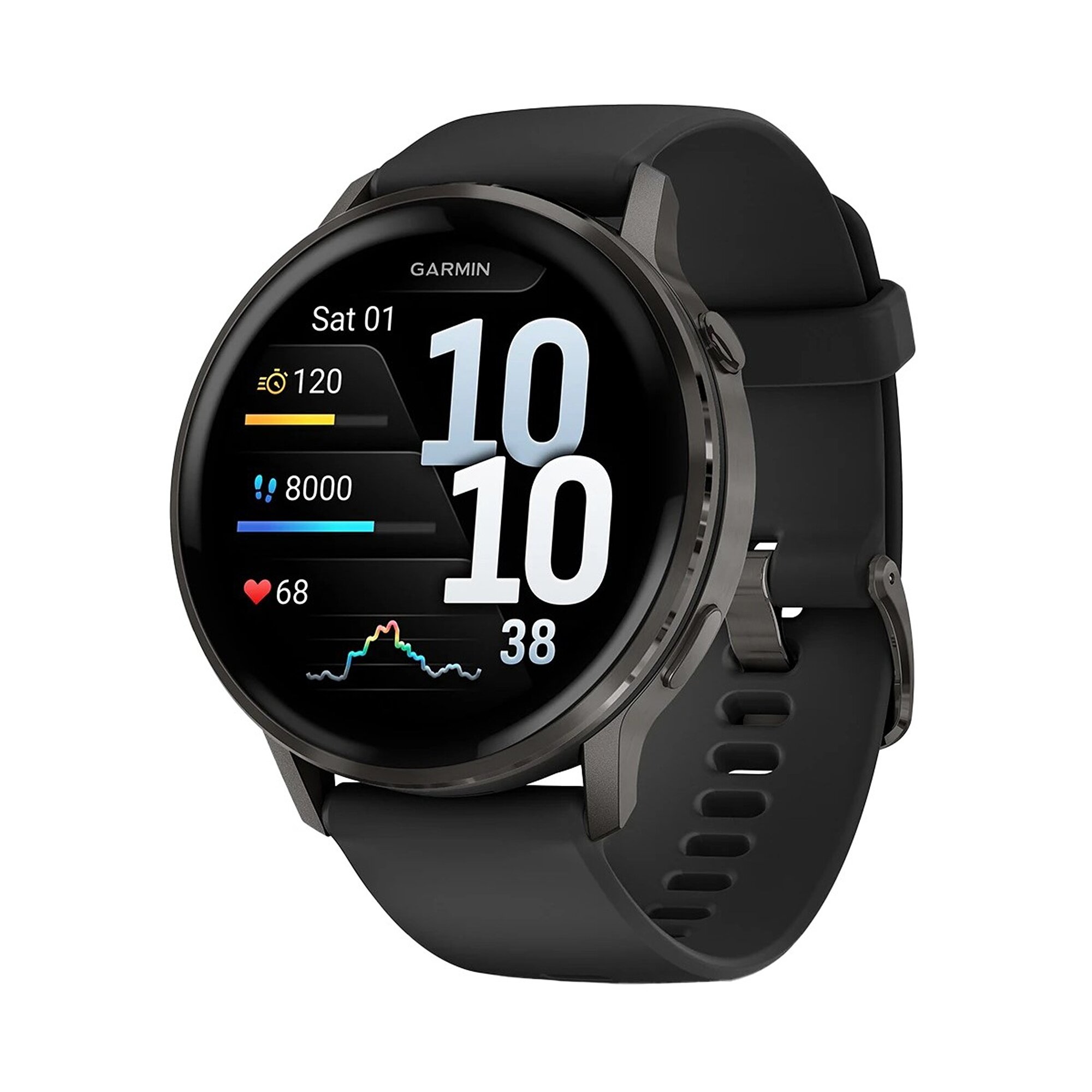 Смарт-часы Garmin Venu 4 45mm, корпус «угольно-серого» цвета, с черным силиконовым ремешком (Европейская версия, меню на Русском)