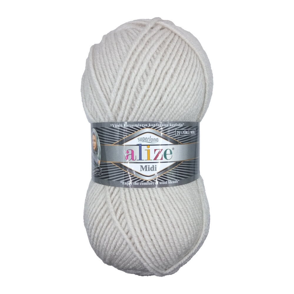 Пряжа для вязания Alize Superlana midi 599 слоновая кость 100 гр/170 м 25% шерсть, 75% акрил