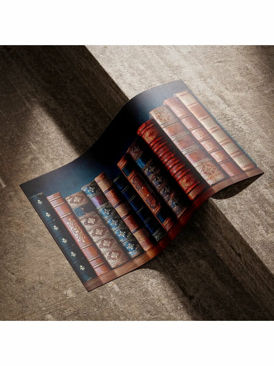 Постер "Книги", корешки книг, бумага semigloss, синий цвет, формат А3