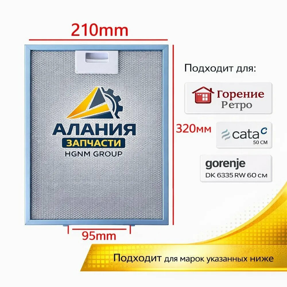 2 шт. жировой фильтр 210x320 мм для вытяжки Gorenje Retro, Cata 50, DK 6335 RW 21x30