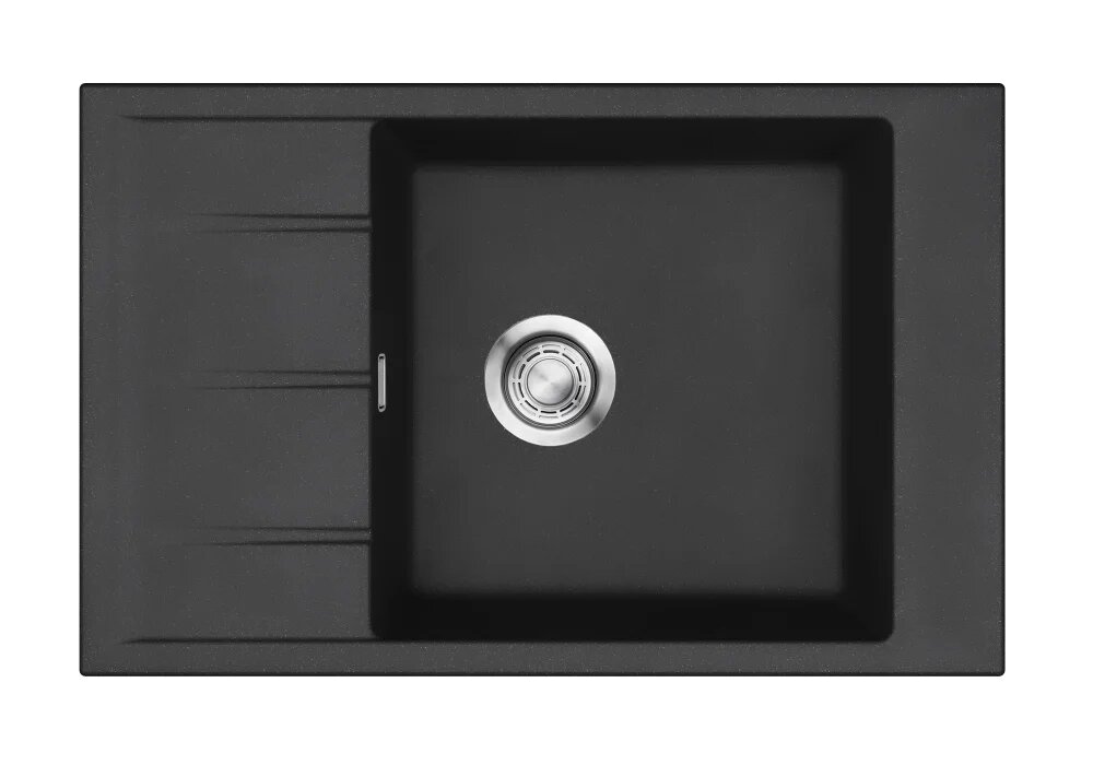 Мойка кухонная Emar Quartz EMQ-1780. Q Оникс кварцевая, 78x50, прямоугольная, мойка для кухни, с крылом, черная, матовая