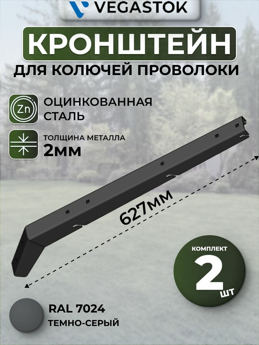 Кронштейн для крепления колючей проволоки Г-образный, ral 7024 темно-серый, 2шт