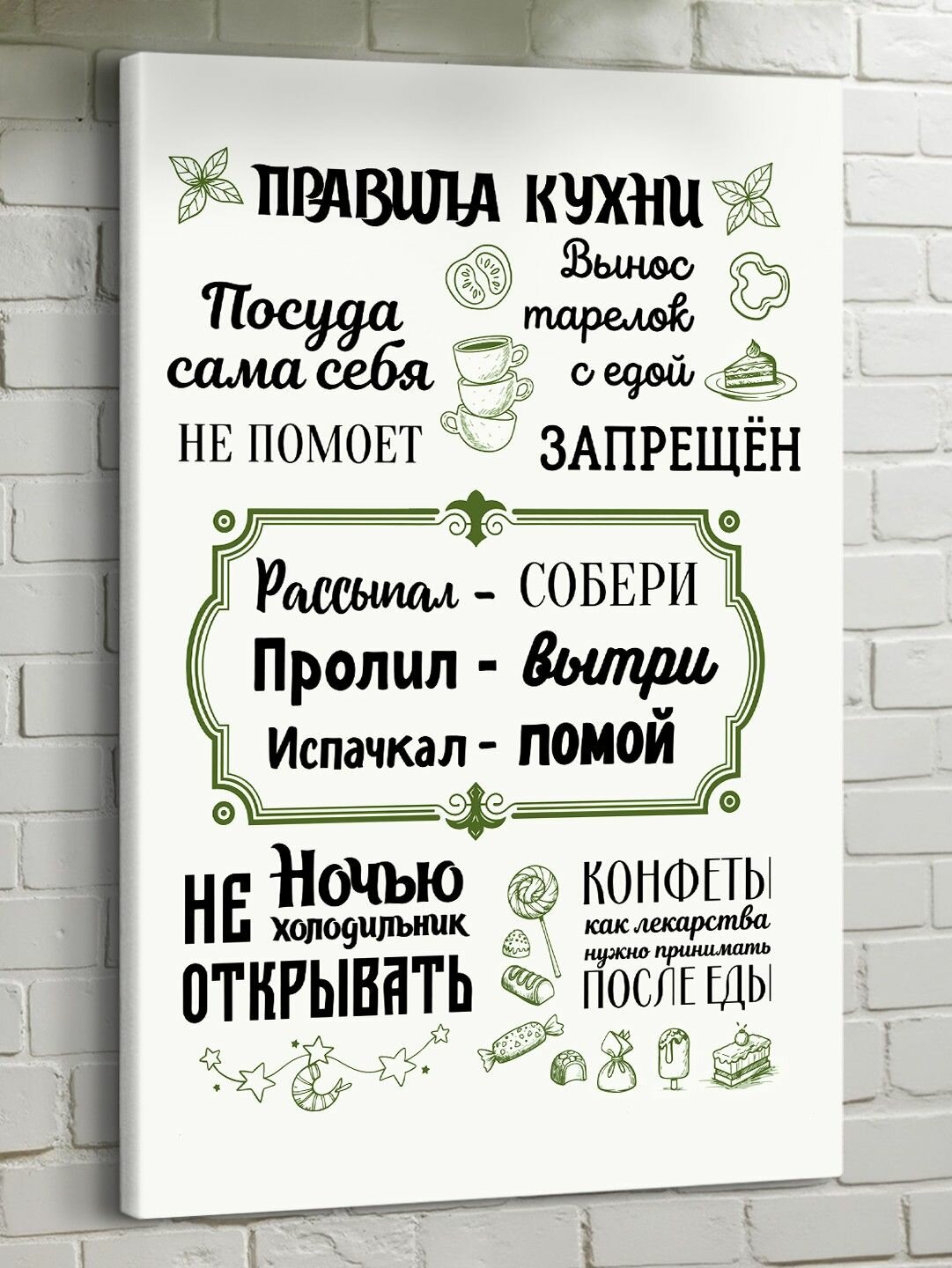 "Правила кухни 3" - картина на холсте, 45x30 см.