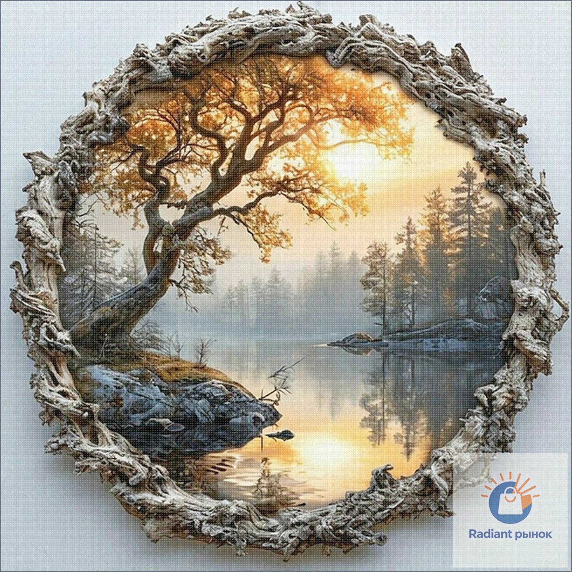 Крестиковый набор Lake Sunset, хлопковая канва 11CT, 45 45 см, с печатным рисунком